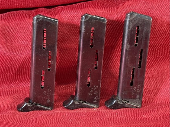 3 Heckler & Koch HK4 32 Auto Mags marked 7.65 HK (2-12/70 & 1-3/72 ...