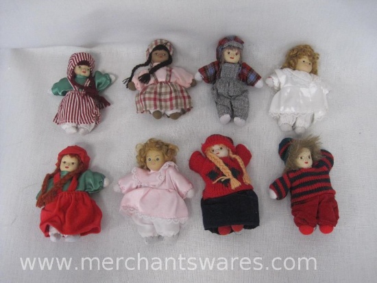 Eight Vintage Dolls, 5 inch with Porcelain Head and Sand Filled Body ...