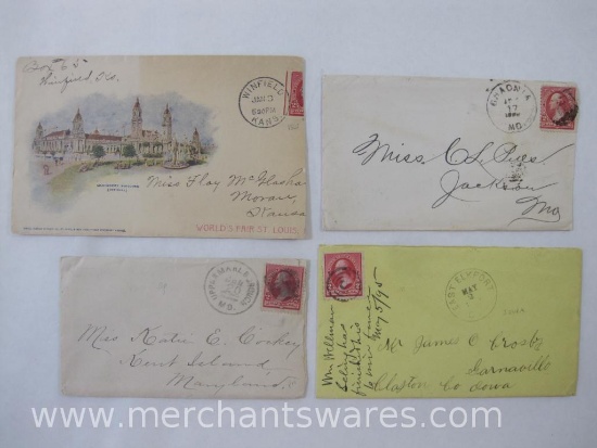 Four Vintage Stamped Envelopes all with 2 Cent George Washington Red ...