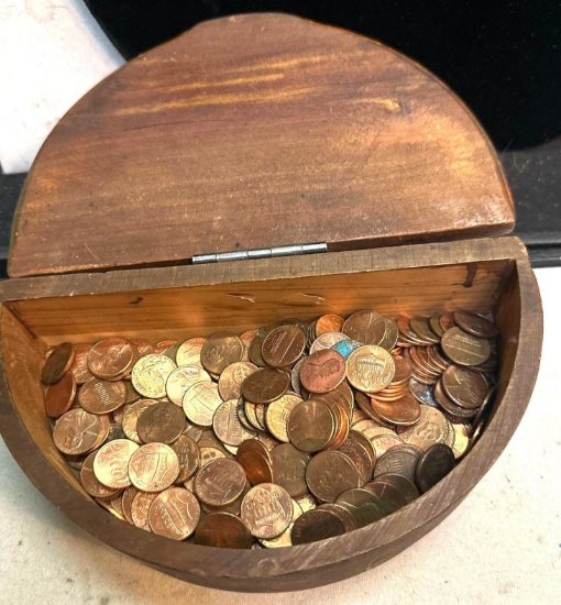 Old Wood Dresser Box Filled with Unsearched Pennies from Storage unit ...
