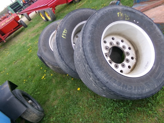 (4) 22.5 Super Single Aluminum Wheels with 445/50 Tires (4 x Bid Price ...