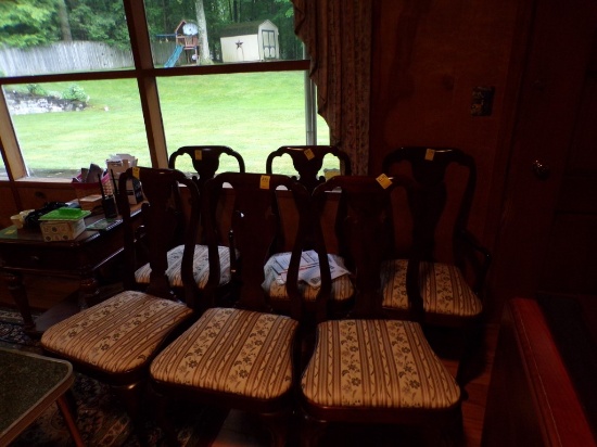 (6) High Back Cherry Colored Dining Room Chairs, (2) With Arms-Very ...