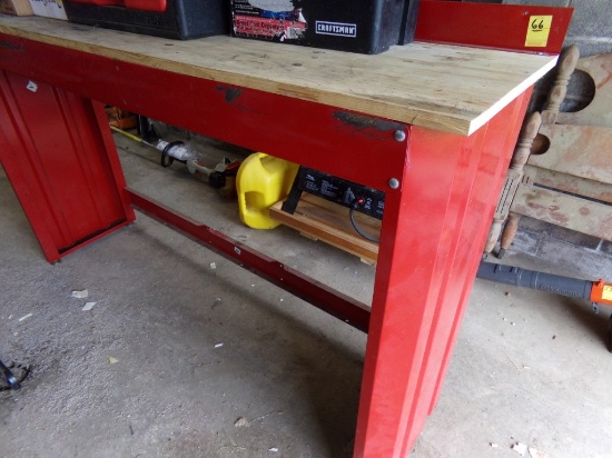 Craftsman Work Bench, Red Steel Legs, Plywood Top, 72'' x 18'' x 40 ...