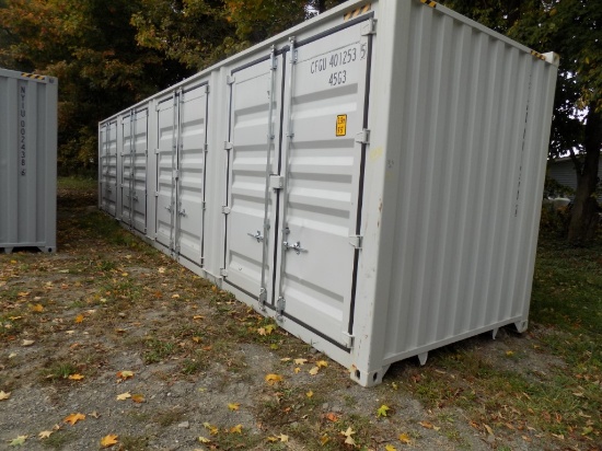 New 40' Storage/Shipping Container, Light Gray, 4 Side Access Doors ...