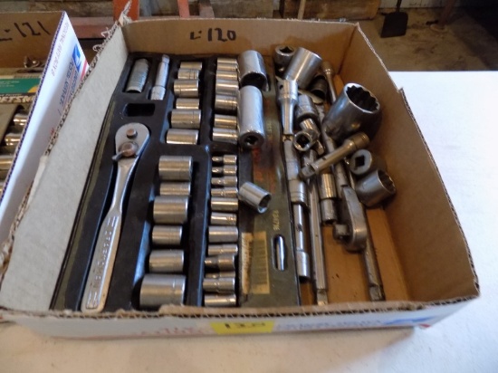 Box with Large Quantity of Sockets and Extensions, Mostly 3/8 ...