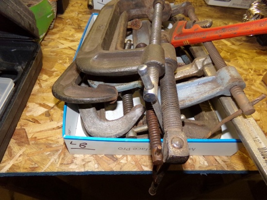 Box of Misc. C-Clamps with a Small Pipe Wrench (Main Shop) | Online ...