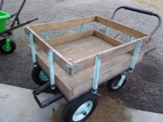 4-Wheeled Lawn Cart w/Wooden Stake Sides w/Brake System Like ''The Real ...