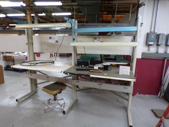 (2) Anti Static Lab Style Work Tables with Overhead Lights and Outlets ...