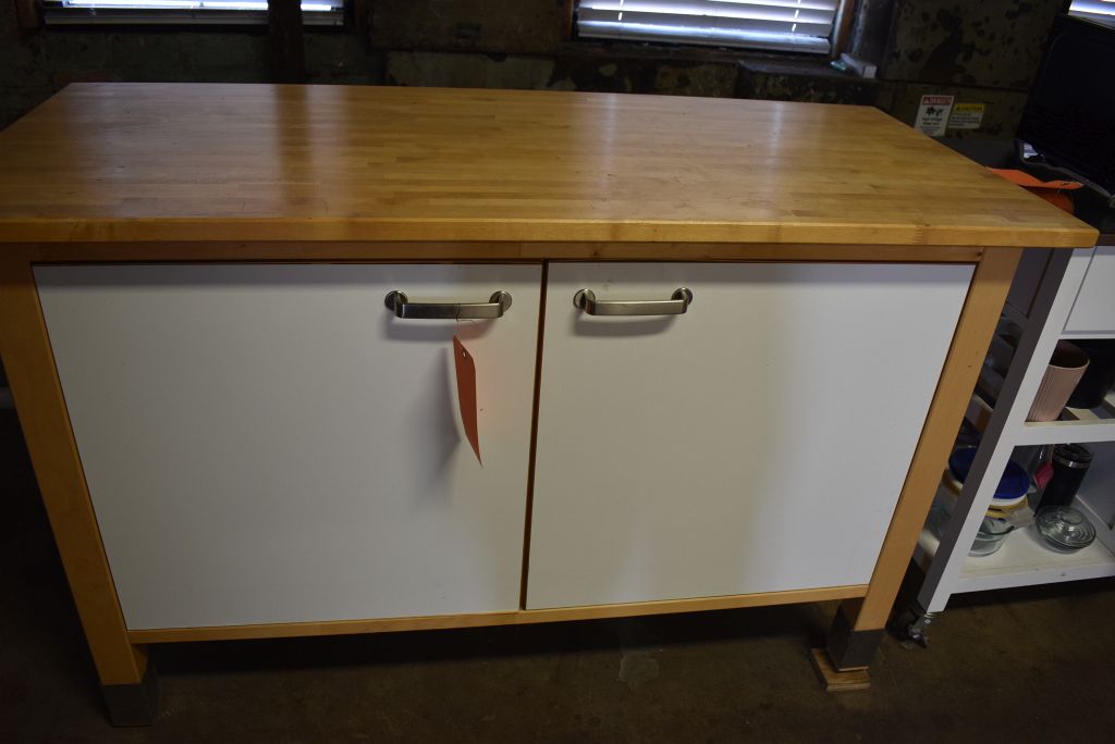 KITCHEN WORK STATION CABINET WITH WOOD TOP, | Proxibid