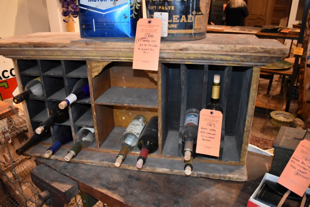 HOTEL LOBBY KEY CABINET AND VINTAGE BOTTLES | Proxibid