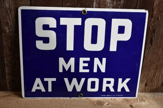 STOP MEN AT WORK PORCELAIN SIGN, 15"W x 12"H | Heavy Construction ...