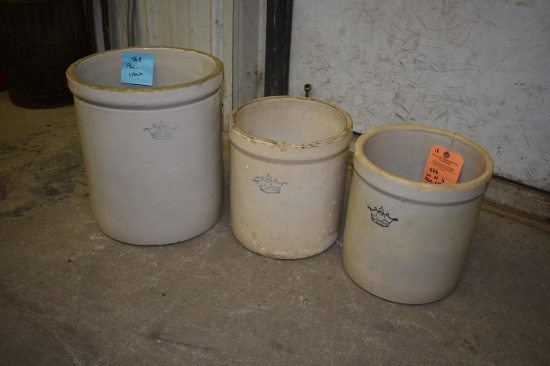 Lot of 3 Vintage Blue Crown Crocks, 2x 3gal, 1x 6gal | Online Auctions ...
