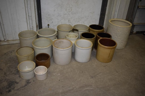 Large Lot of 18 Antique Stoneware Crocks, Assorted Sizes | Online ...