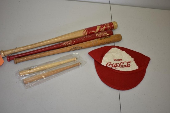 MINI SOUVENIER COKE BATS, BAT PENS, CAP | Online Auctions | Proxibid