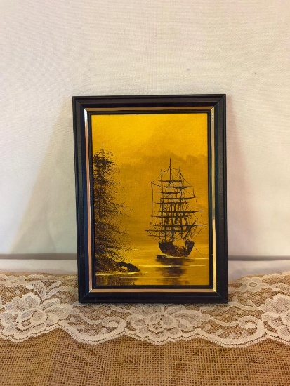 ORIGINAL PAINTING ON BOARD "SHIP AT SEA" SIGNED BY ARTIST H. SHINNICK ...
