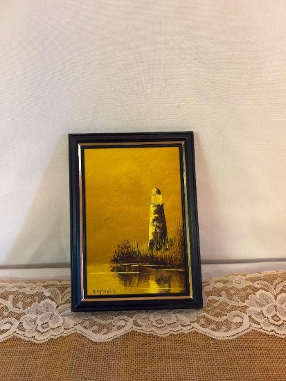 ORIGINAL PAINTING ON BOARD "LIGHT HOUSE" SIGNED BY ARTIST H. SHINNICK ...