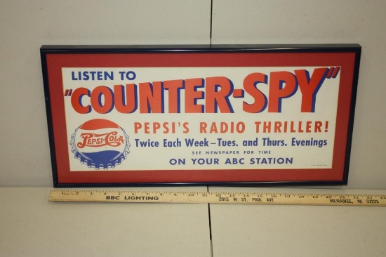 PROFRAMED AND MATTED VINTAGE LISTEN TO COUNTER-SPY PEPSI ADVERTISEMENT ...