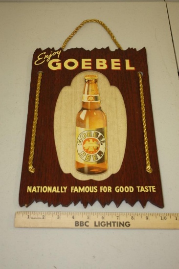VINTAGE ENJOY GOEBEL BEER WOOD BEER SIGN, RARE, BREWSTAR ROOSTER ...