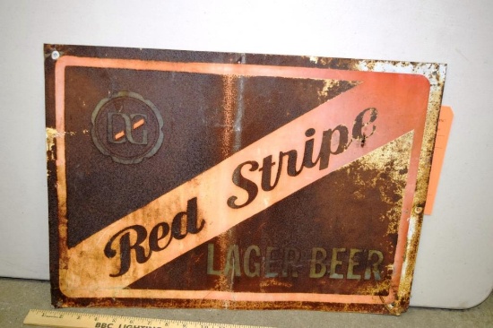 RED STRIPE LAGER BEER ADVERTISING SIGN, 21" X 15" TIN | Online Auctions ...