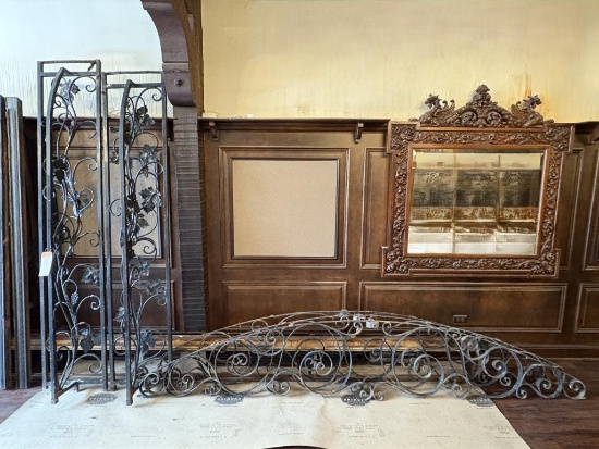 A CYRIL COLNIK STYLE WROUGHT IRON ARBOR WITH SIDES IS A MASTERPIECE OF ...
