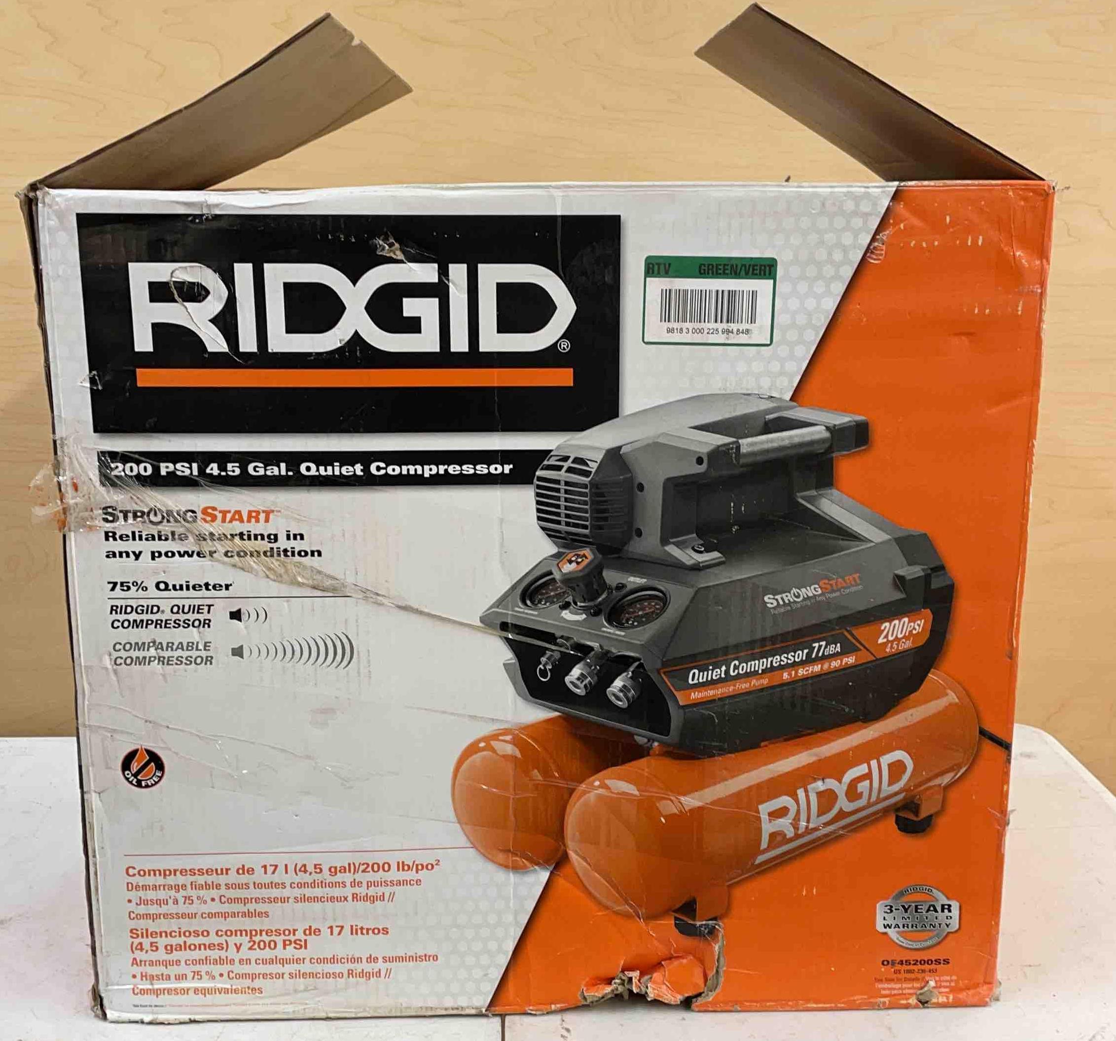 Ridgid 200psi 4.5 gal. quiet compressor (new in | Proxibid