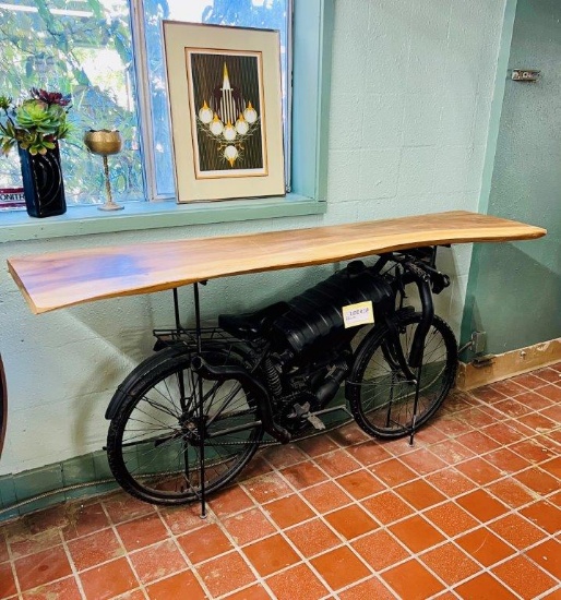 Upcycled Motorcycle Table With Live Edge Top | Online Auctions | Proxibid