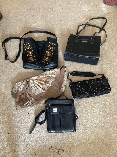 Group of Ladies' Purses including Sharif-style and black, and studded ...