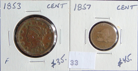 1853 Large Cent F. 1857 Flying Eagle Cent F. | Coins & Currency Coins ...