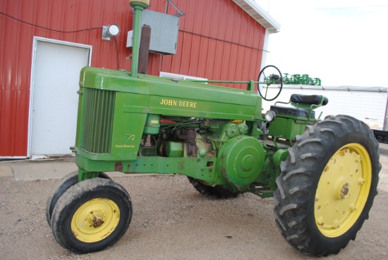 John Deere 70 Tractor, late 1956, narrow front, air cleaner stack ...