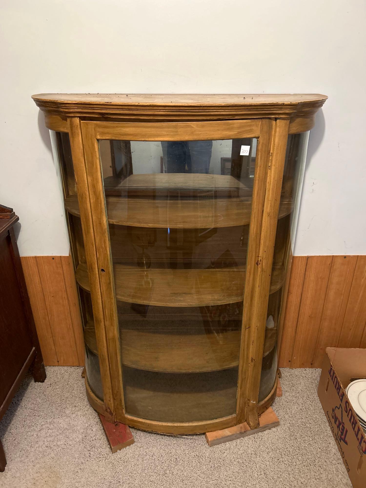 Oak 4 shelf curved glass hutch.... Nice | Proxibid