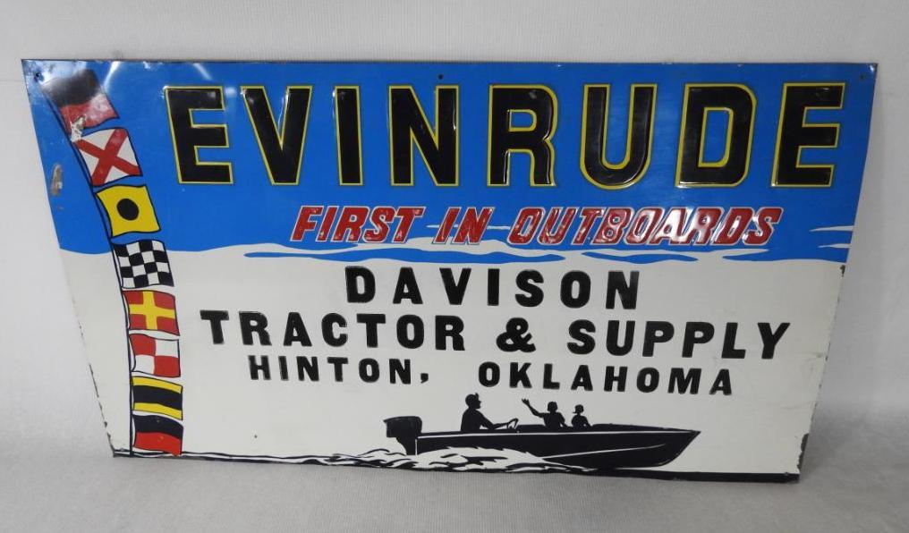 Evinrude Outboard Tin Sign (blue/white) | Proxibid