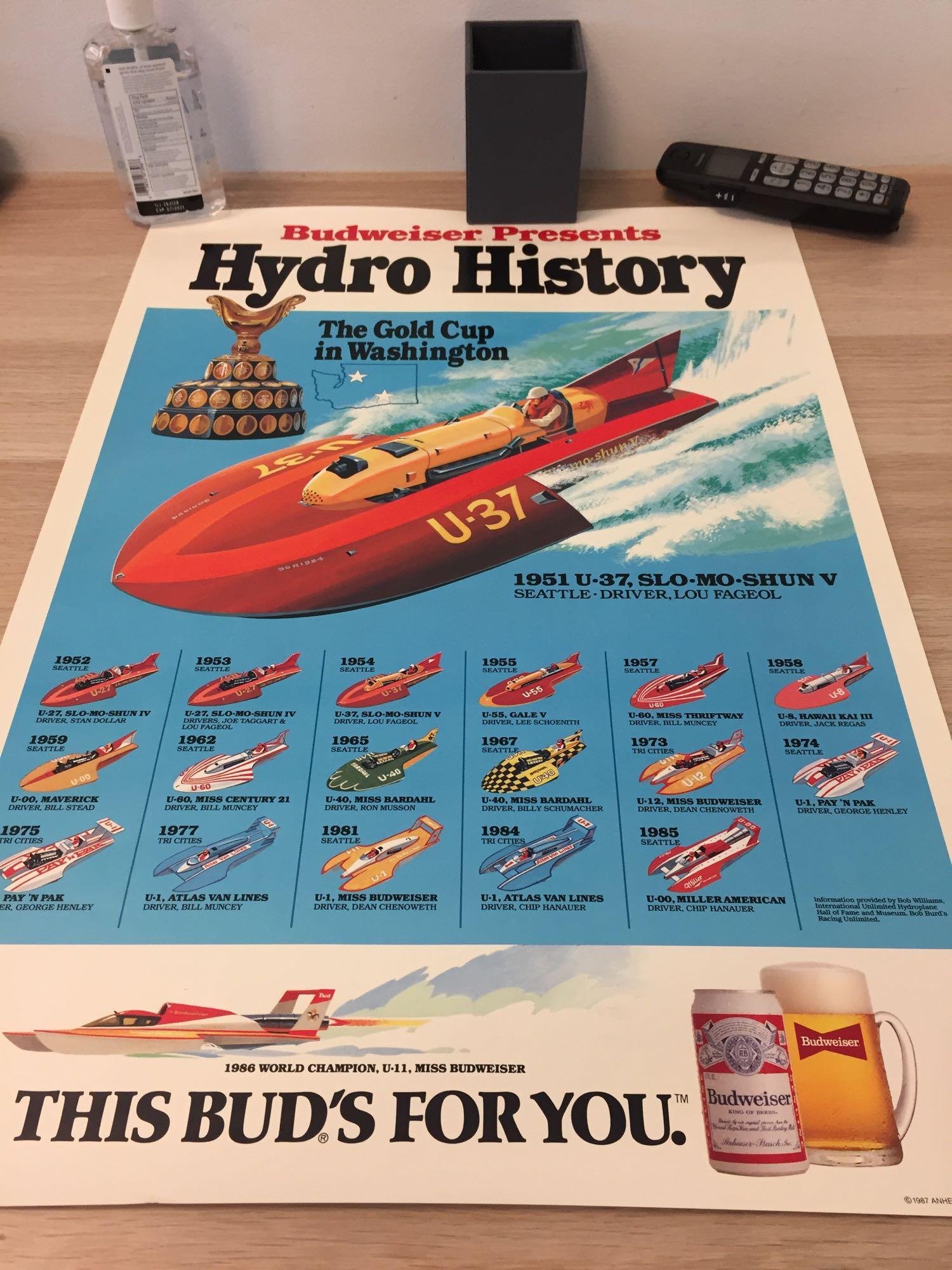 Vintage Budweiser Hydro History Poster - 25"x18" | Proxibid