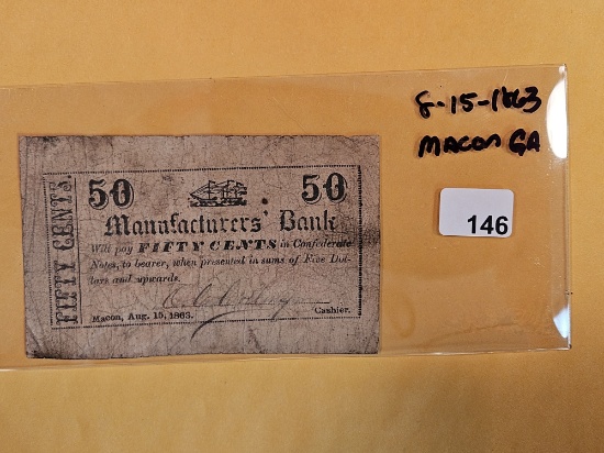 Obsolete Bank note 8-15-1863 Fifty Cent note | Online Auctions | Proxibid