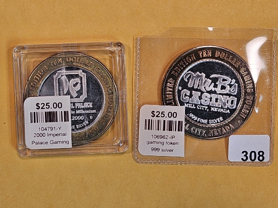 Two GEM Proof .999 fine Silver Center Casino Gaming Tokens | Coins ...