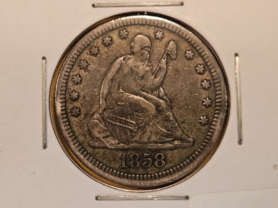 1858 Seated Liberty Silver Quarter in Very Fine plus | Coins & Currency ...