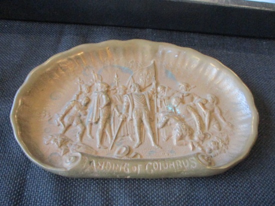 Landing of Columbus Solid Brass Decorative Embossed Tray | Online ...