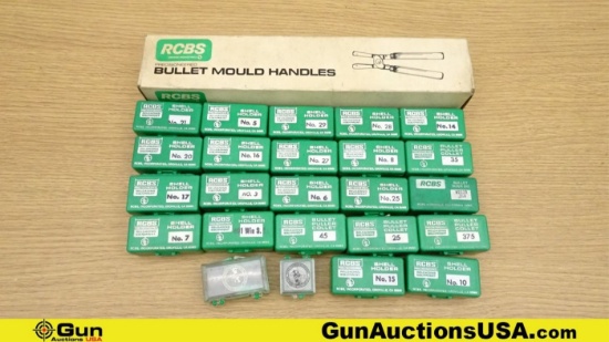 RCBS RELOADING. Very Good. Lot of 13; 1- Bullet Mold Handles, 12- Assorted Caliber Shell Holder ...