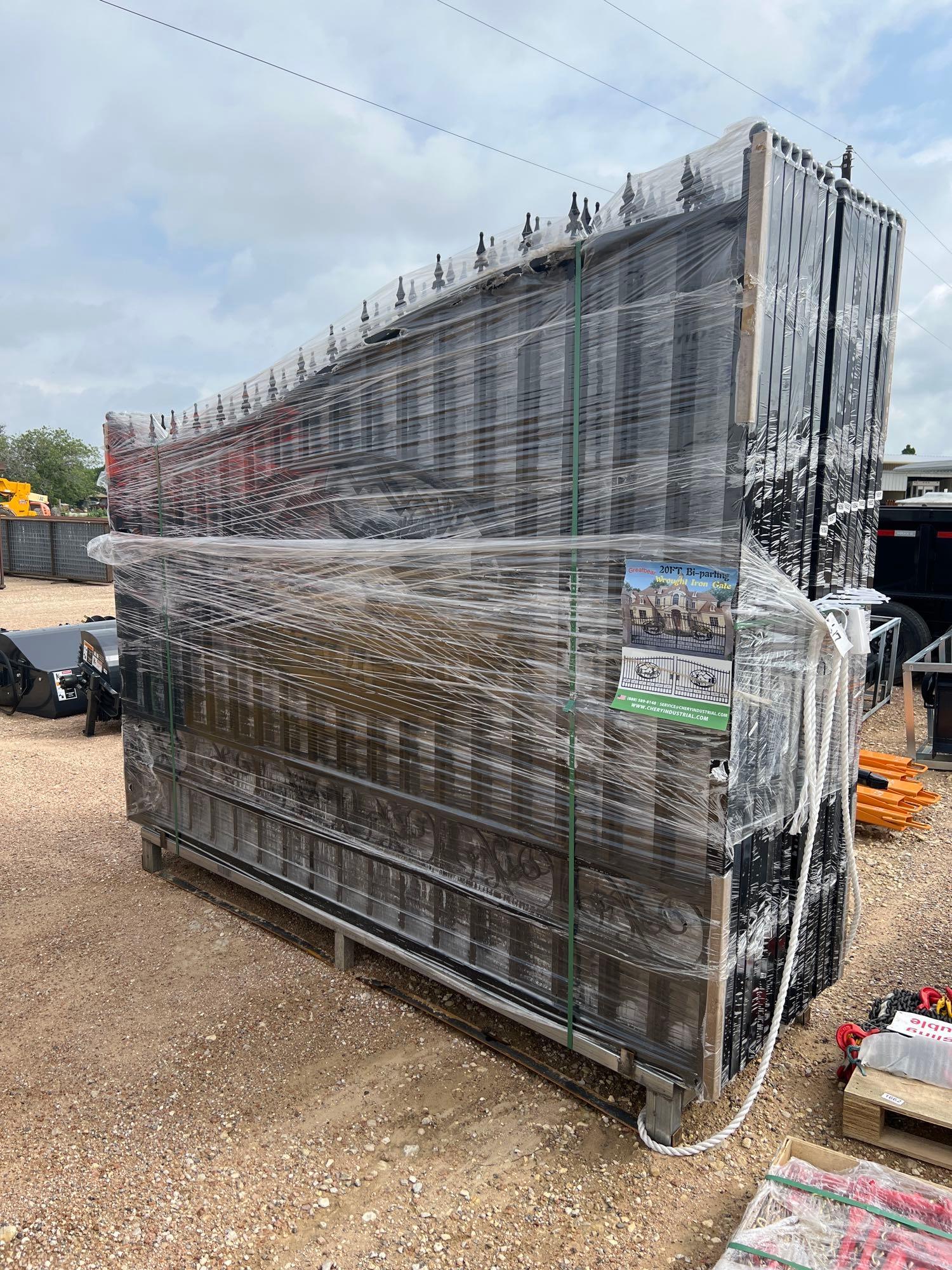 20' Bi-Parting Wrought Iron Gates with Deer Scene | Proxibid