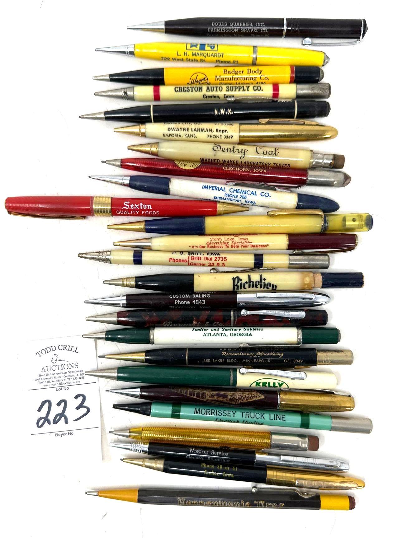 25 - VINTAGE MECHANICAL ADVERTISING PENCILS | Proxibid