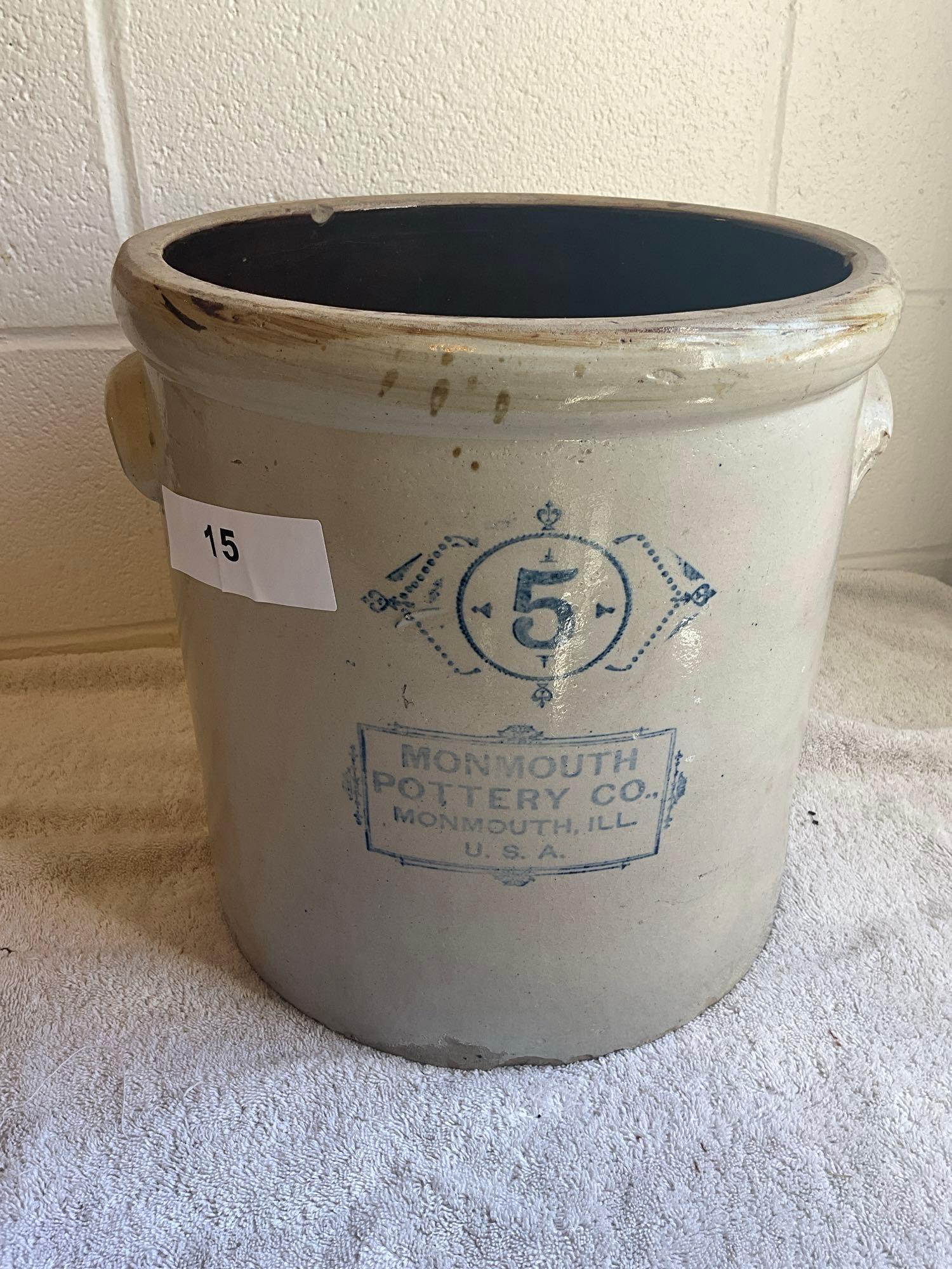 5 Gallon Crock Monmouth Pottery 15 Gall Monmouth