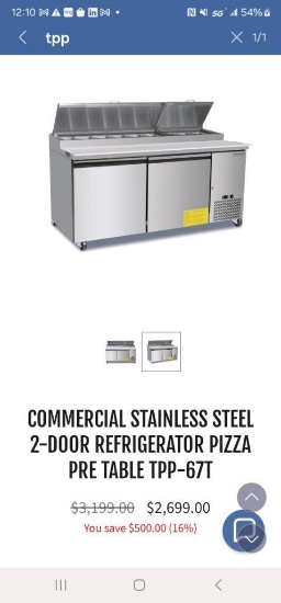 COMMERCIAL STAINLESS STEEL 2-DOOR REFRIGERATOR PIZZA PRE TABLE TPP-67T ...