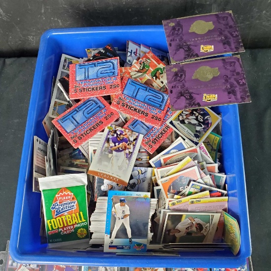 Bin of various football baseball basketball novelty cards unopened ...