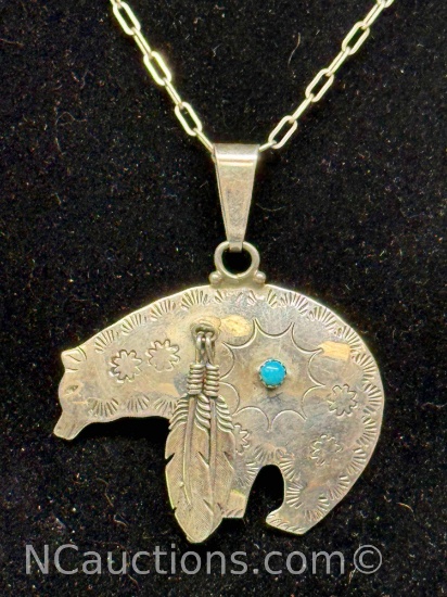 Sterling Silver Native American Bear Necklace 17g Total | Jewelry ...