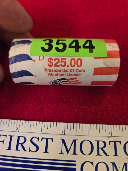 Roll of Uncirculated, Abraham Lincoln, Presidential Dollar Coins. 25 ...