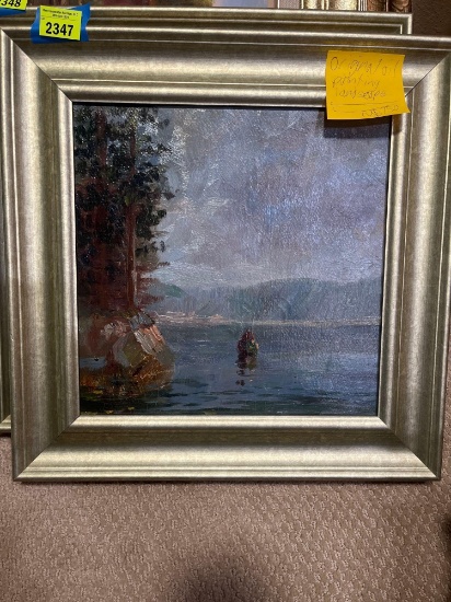 oil painting on board circa 1920-Man In Canoe on Lake | Estate ...