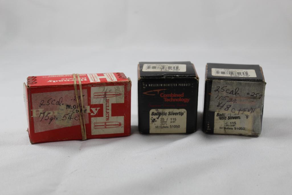 Three boxes of 25 cal bullets. One full 115 gr | Proxibid