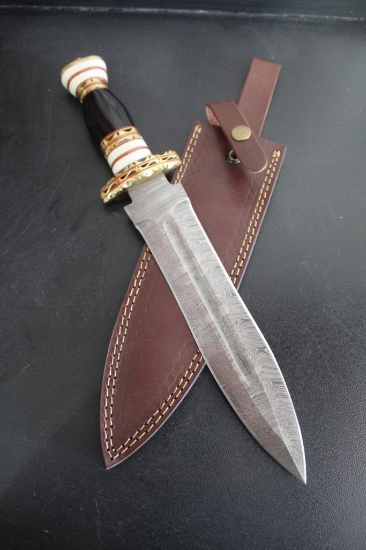 D2 Steel Pointed Dagger, 9 1/2" blade and leather sheath. New in box ...