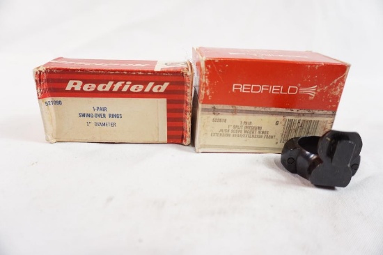 Two sets of Redfield rings, one 1" split Med. Jr/Sr scope mount rings ...