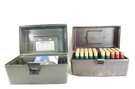 Two shot shell ammo boxes with 74 12 ga shotshells. Most are #71/2 shot ...
