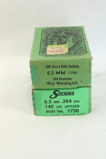 One full and one partial boxes of Sierra 6.5MM 140gr, approx 150 count ...